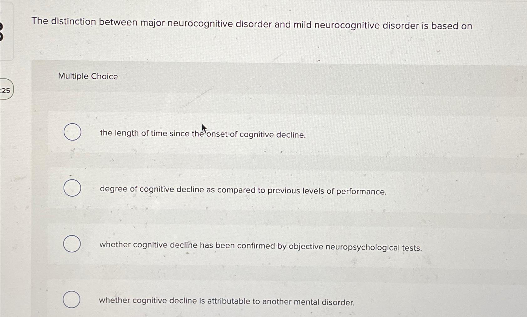 Solved The distinction between major neurocognitive disorder | Chegg.com