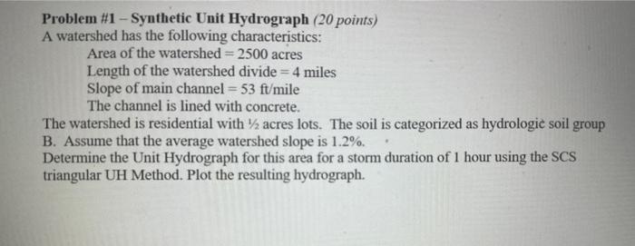 Solved Problem \#1 - Synthetic Unit Hydrograph (20 points) A | Chegg.com