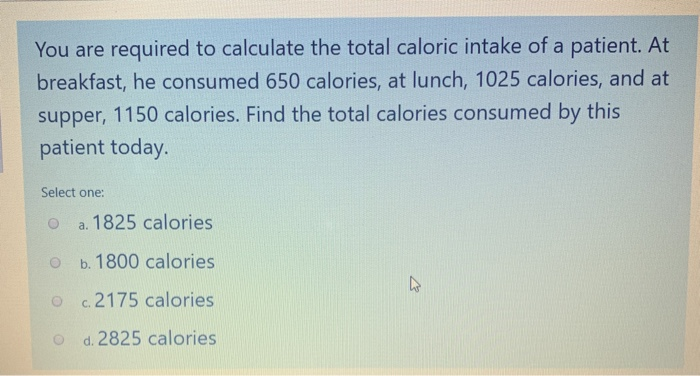 Solved You are required to calculate the total caloric | Chegg.com