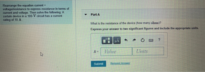 Solved Rearrange the equation current voltage/resistance to | Chegg.com