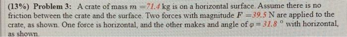 Solved (13\%) Problem 3: A crate of mass m=71.4 kg is on a | Chegg.com