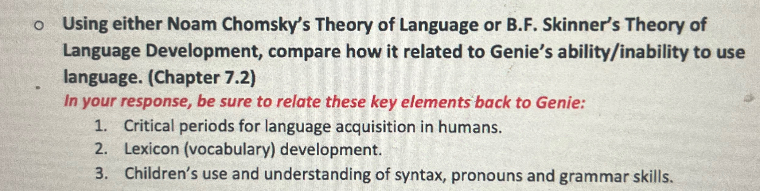 Solved Using either Noam Chomsky's Theory of Language or | Chegg.com