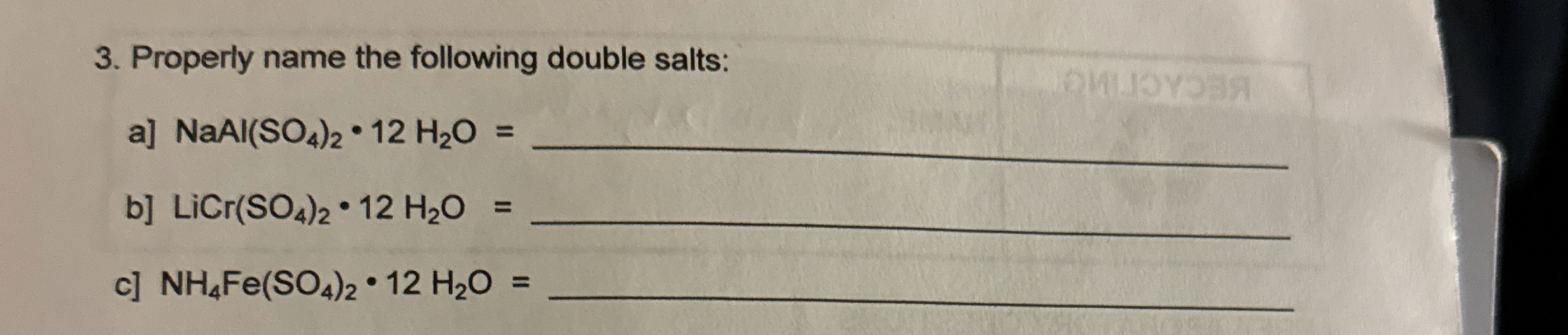 Solved Properly name the following double salts:a] | Chegg.com