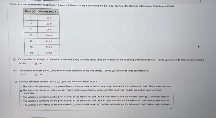 Solved The table shows speedometer readings at 10-second | Chegg.com