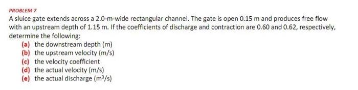 Solved PROBLEM 7 A sluice gate extends across a 2.0-m-wide | Chegg.com