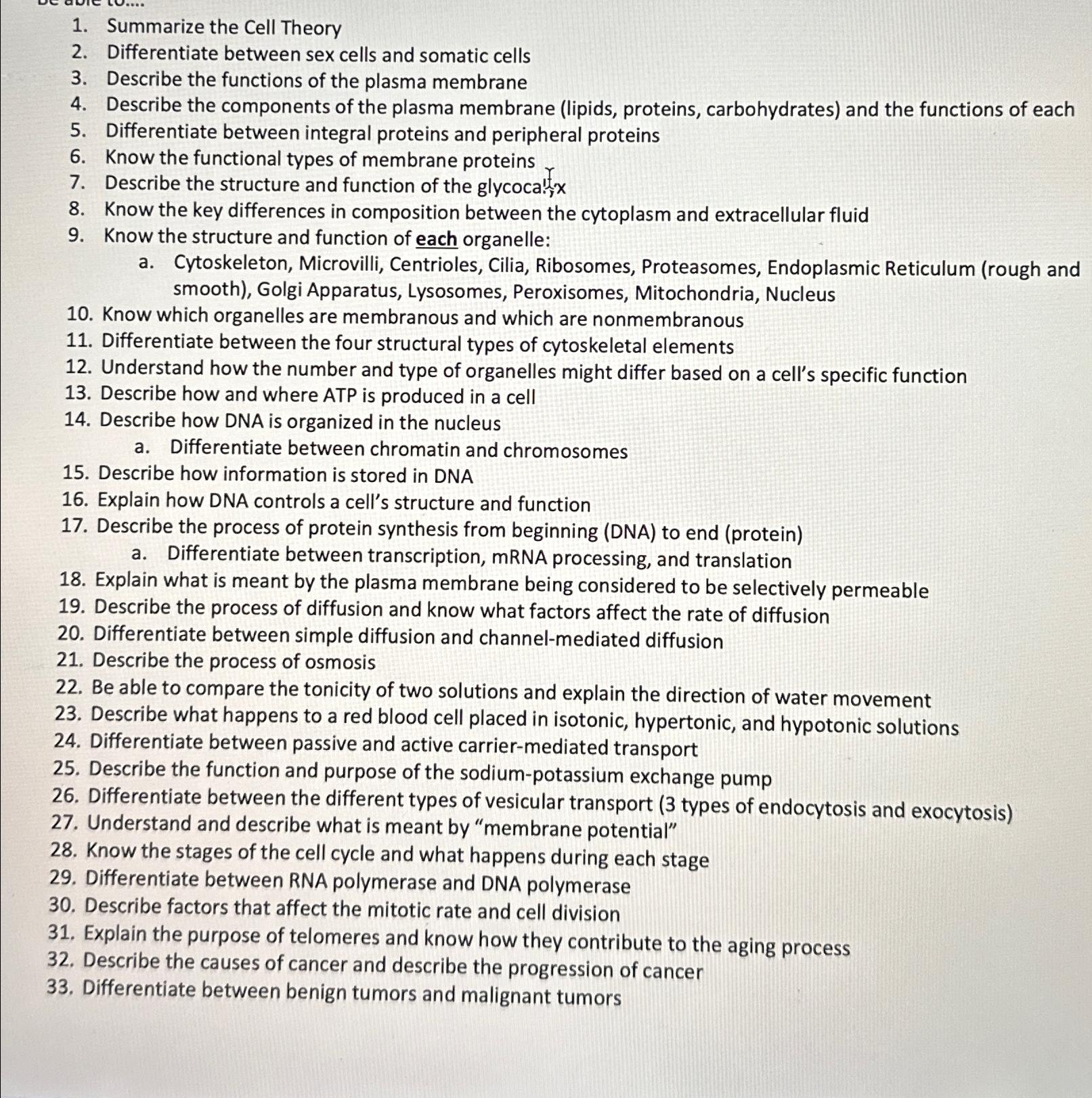 Solved Summarize the Cell TheoryDifferentiate between sex | Chegg.com