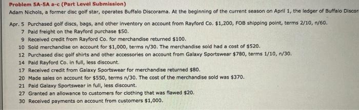 Solved Problem 5A-5A a-c (Part Level Submission) Adam | Chegg.com