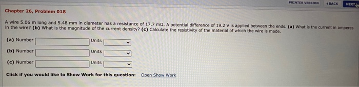 Solved PRINTER VERSION « BACK NET Chapter 26, Problem 018 A | Chegg.com