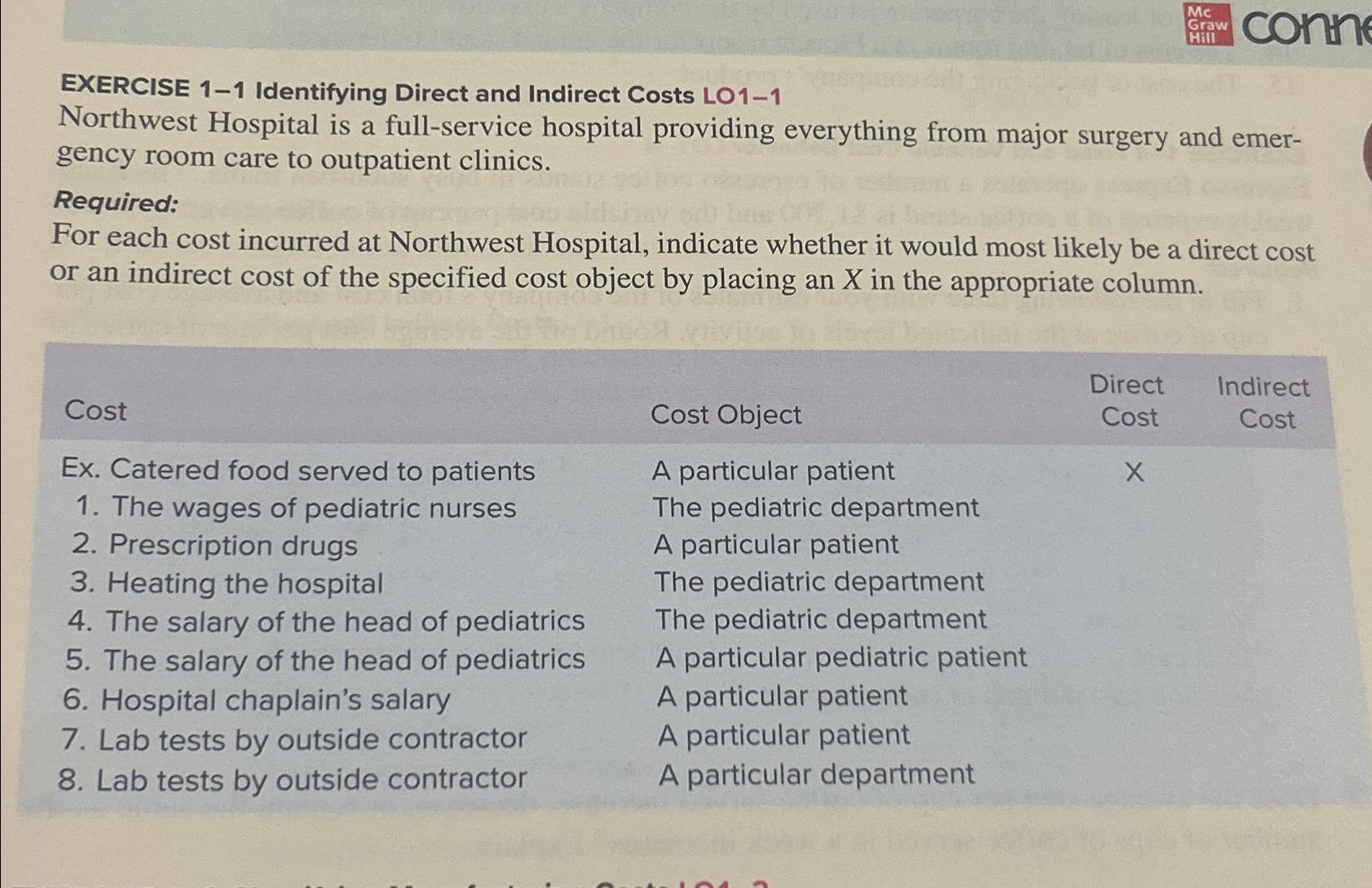 Solved EXERCISE 1-1 Identifying Direct and Indirect Costs | Chegg.com Solved EXERCISE 1-1 Identifying Direct and Indirect Costs | Chegg.com
