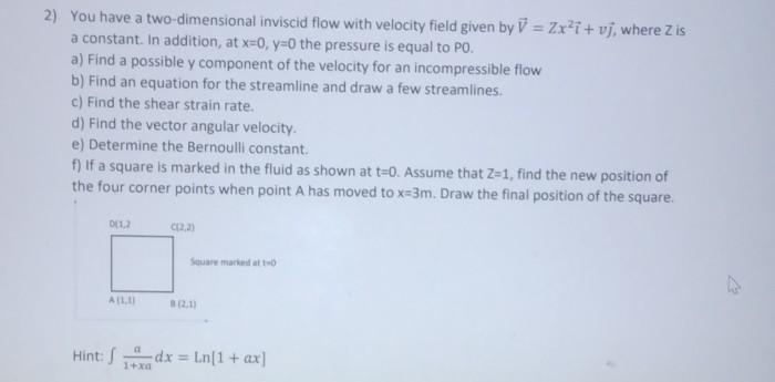 Solved 2) You have a two-dimensional inviscid flow with | Chegg.com