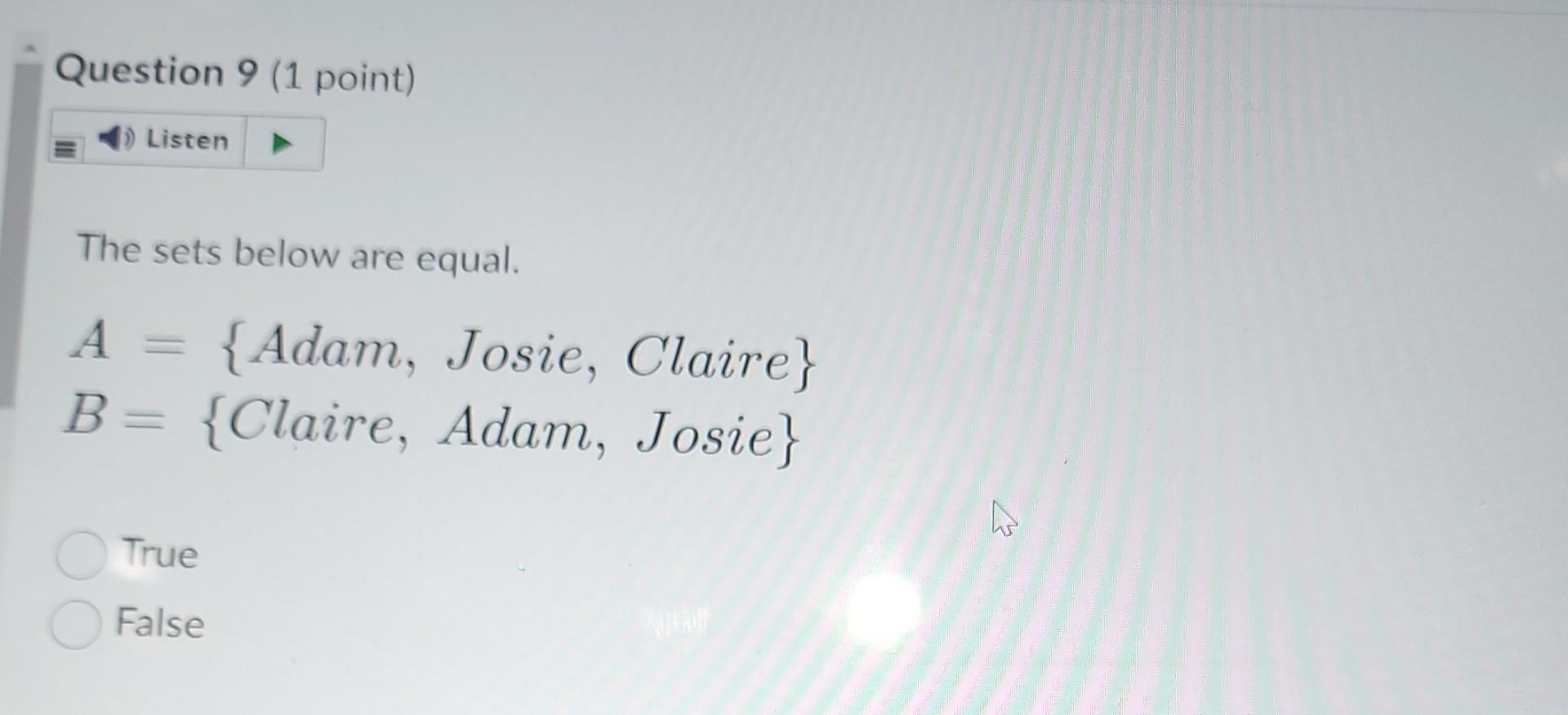 Solved The sets below are equal. A={ Adam, Josie, Claire } | Chegg.com
