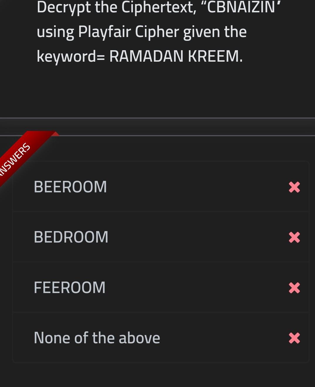 Solved Decrypt the Ciphertext, "CBNAIZIN' using Playfair | Chegg.com