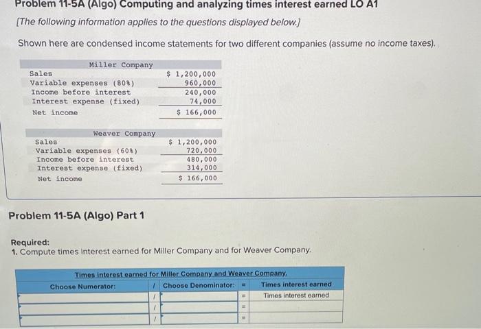 Solved Problem 11-5A (Algo) Computing and analyzing times | Chegg.com
