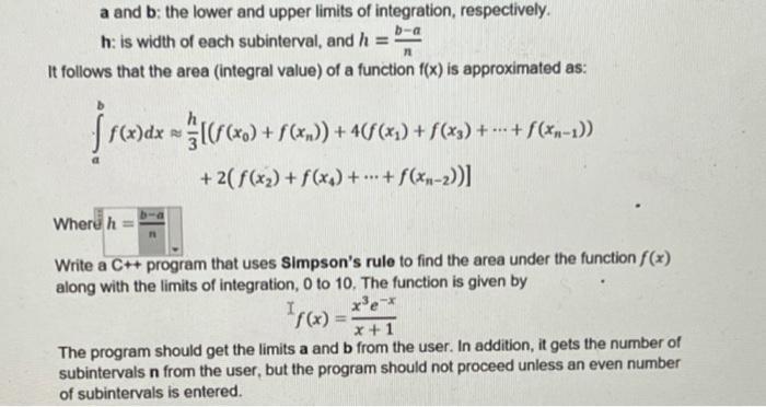 Solved a and b: the lower and upper limits of integration, | Chegg.com
