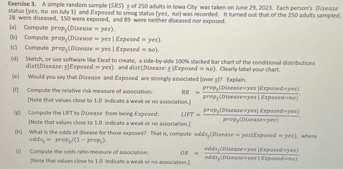 Solved Exercise 3. A simple random sample (SRS) s of 250 | Chegg.com
