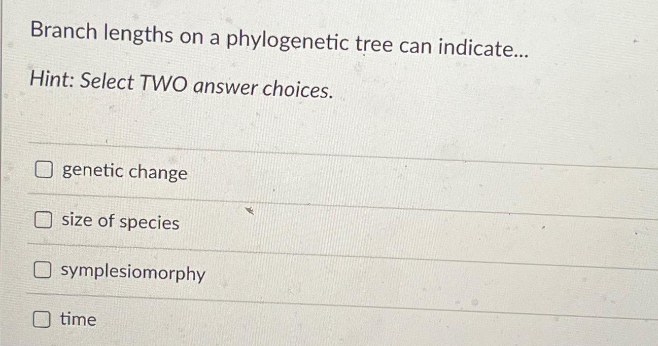 Solved Branch lengths on a phylogenetic tree can | Chegg.com