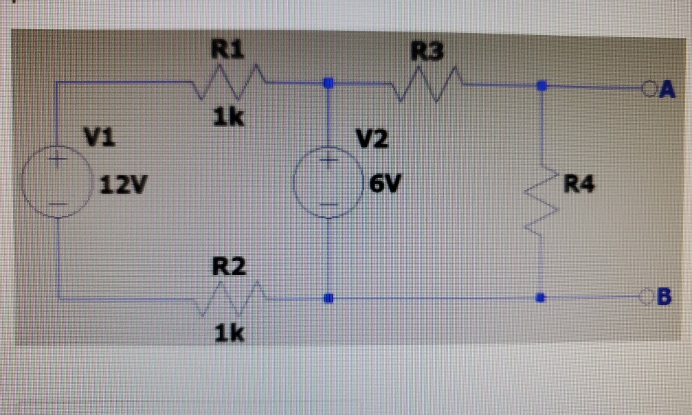 Solved R1 R3 OA 1k V1 V2 12V 6V R4 R2 1k Given R3=6ks | Chegg.com