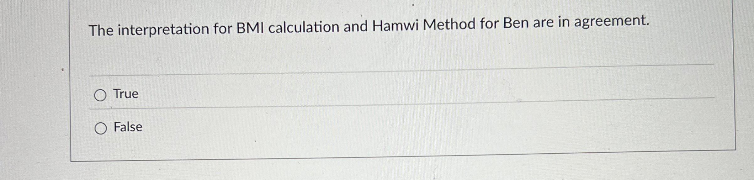 Solved The interpretation for BMI calculation and Hamwi | Chegg.com