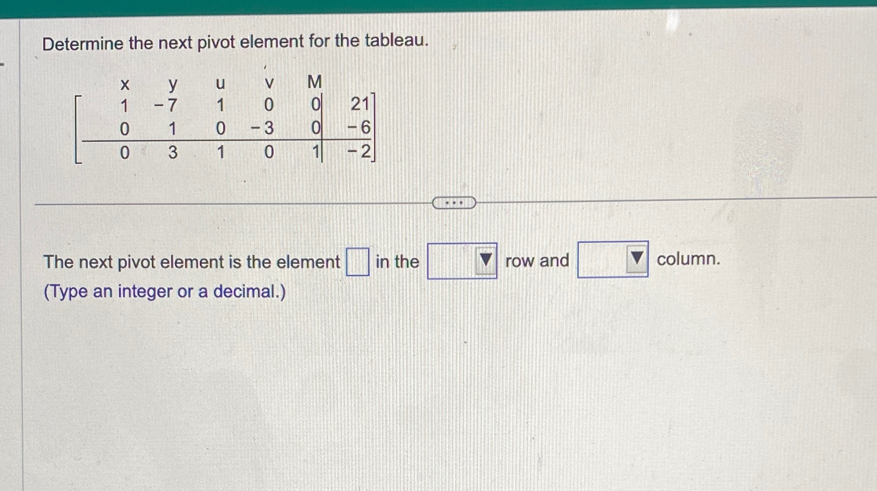 Solved Determine the next pivot element for the | Chegg.com