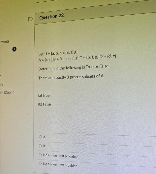 Solved Let U={a,b,c,d,e,f,g} | Chegg.com