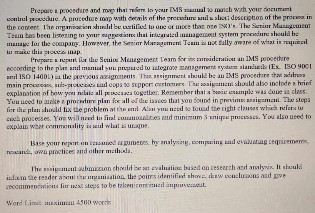 Prepare a procedure and map that refers to your IMS | Chegg.com