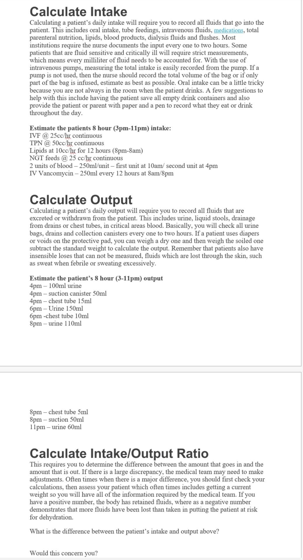 Solved Calculate Intake Calculating a patient's daily intake | Chegg.com