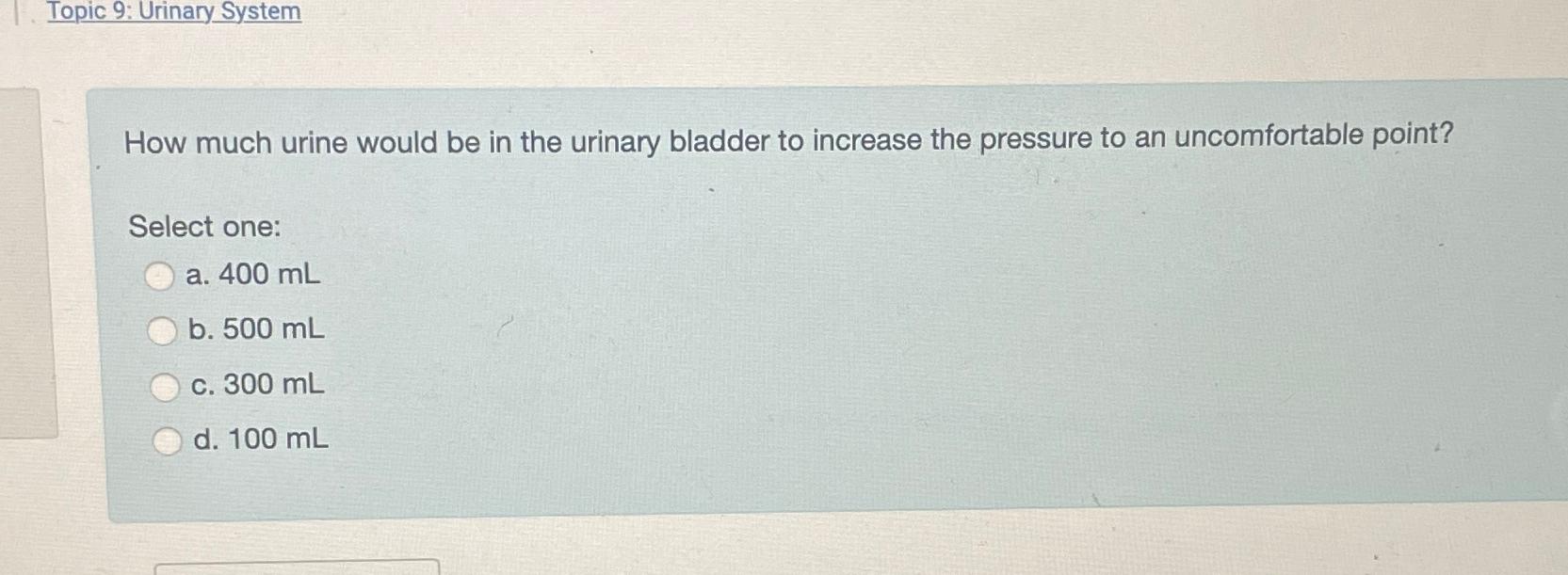 Solved Topic 9: Urinary SystemHow much urine would be in the | Chegg.com