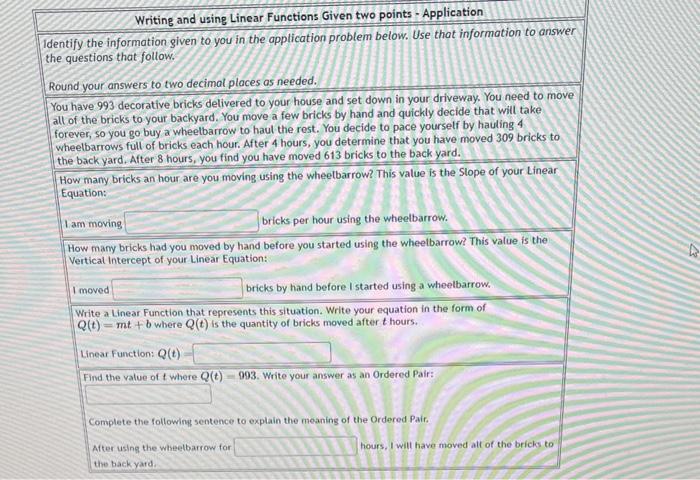 Solved Writing and using Linear Functions Given two points - | Chegg.com