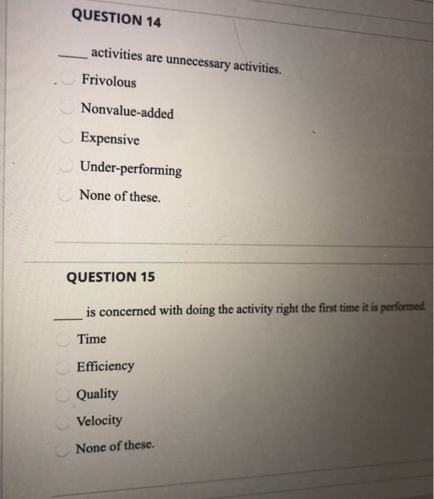 Solved QUESTION 14 activities are unnecessary activities. | Chegg.com