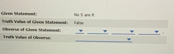 Given Statement: No S are P. Truth Value of Given | Chegg.com