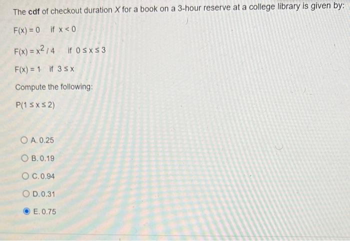 Solved The cdf of checkout duration X for a book on a 3 | Chegg.com