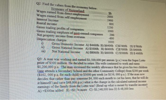 Solved Q2: Find the values from the eromnom t ii) Guss | Chegg.com