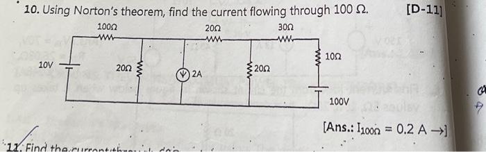 Solved 10. Using Norton's theorem, find the current flowing | Chegg.com