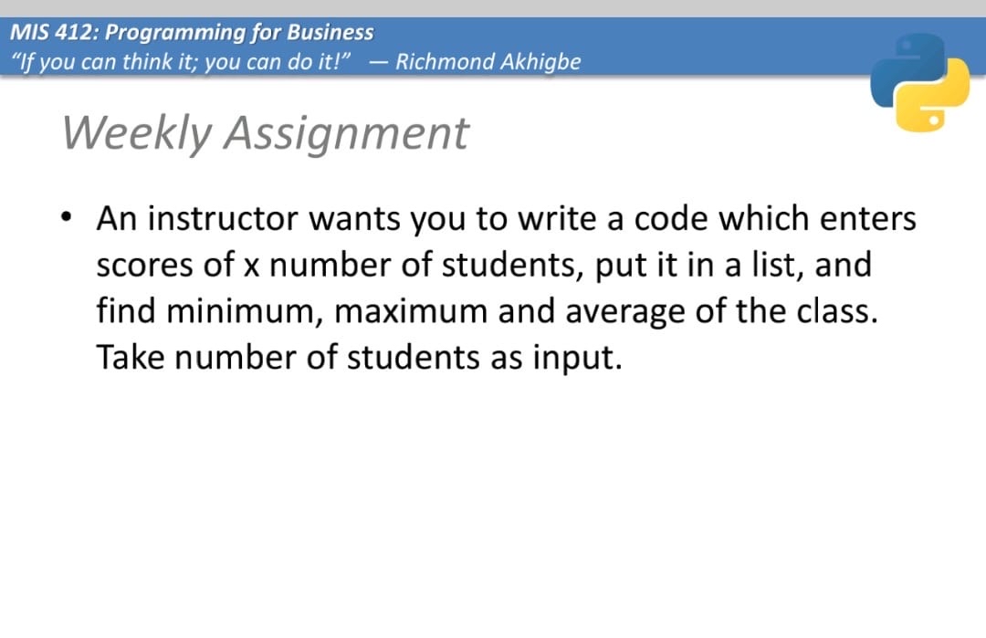 Solved Mis 412 Programming For Businessif You Can Think 