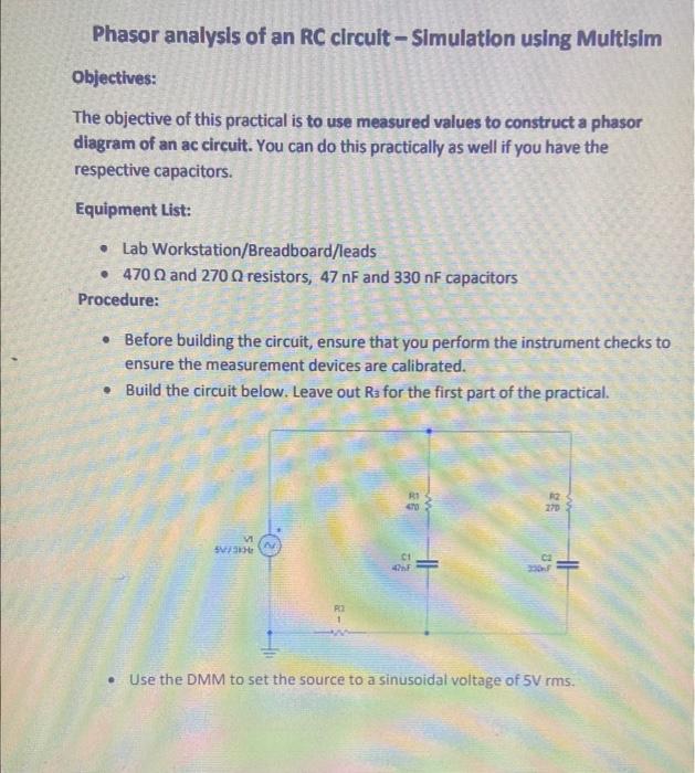 Solved Phasor analysis of an RC circult - Simulation using | Chegg.com