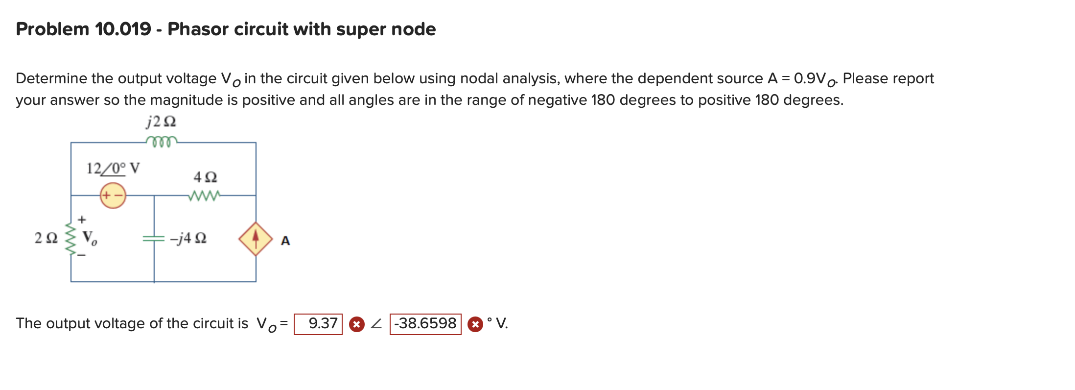 Solved Problem 10.019-Phasor circuit with super | Chegg.com
