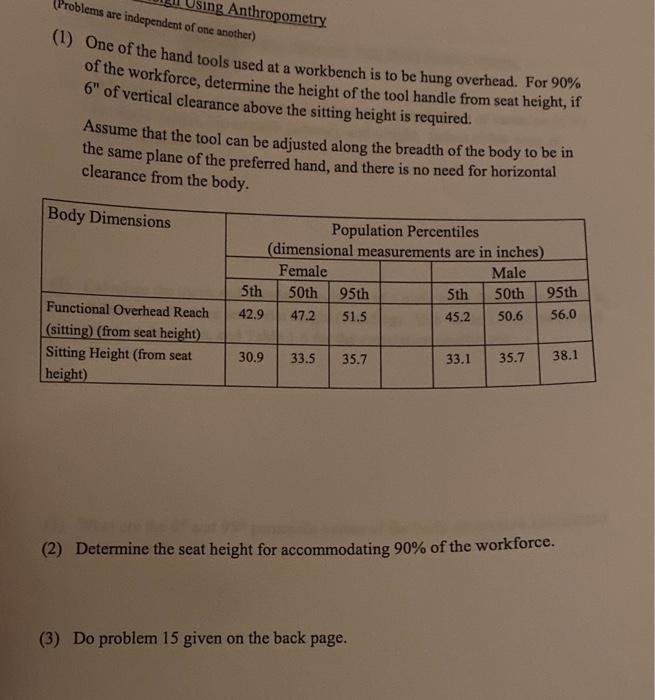 ing Anthropometry Problems are independent of one | Chegg.com