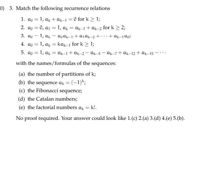 Solved = - = 0) 3. Match the following recurrence relations | Chegg.com