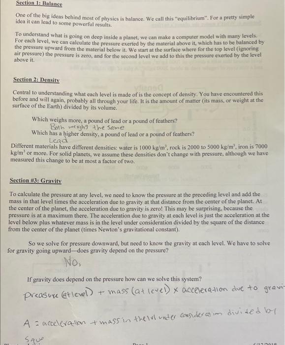 Solved Section 1: Balance One of the big ideas behind most | Chegg.com