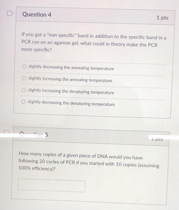 Solved D Question 4 1 pts If you got a "non specific" band | Chegg.com