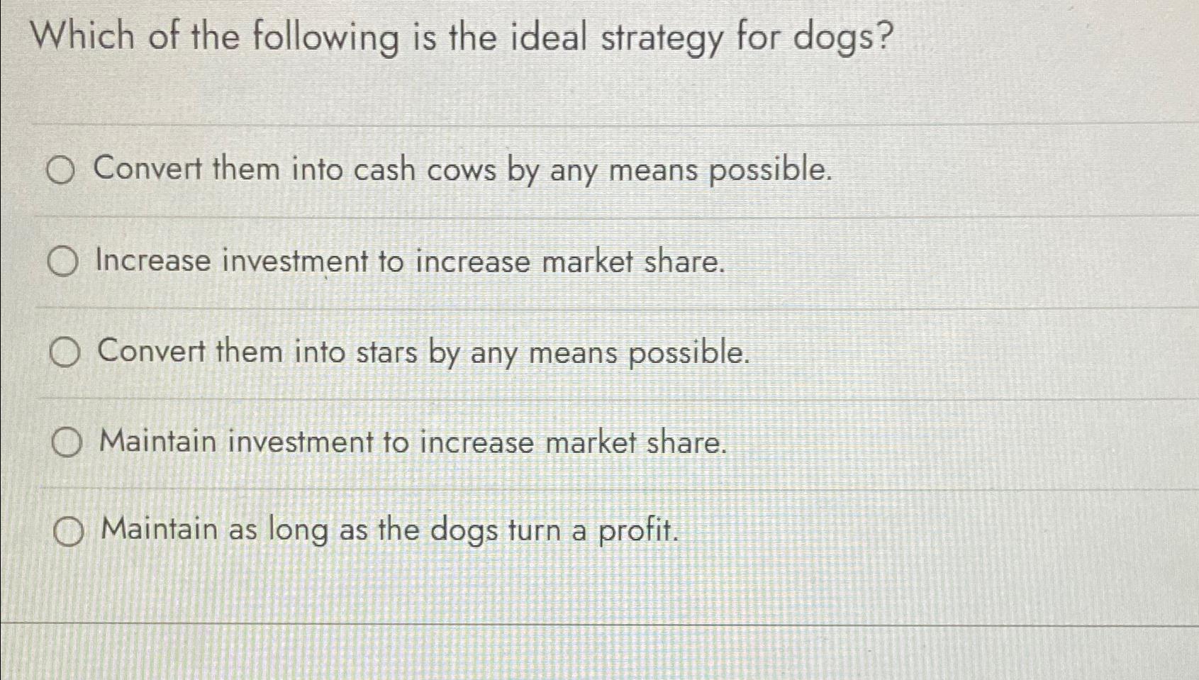 Solved Which of the following is the ideal strategy for | Chegg.com