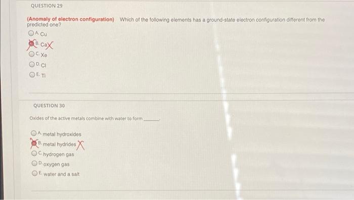 Solved QUESTION 29 (Anomaly of electron configuration) Which | Chegg.com