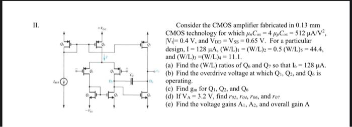Solved II. Consider the CMOS amplifier fabricated in 0.13 mm | Chegg.com