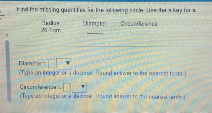 Solved Find the missing quantities for the following circle. | Chegg.com