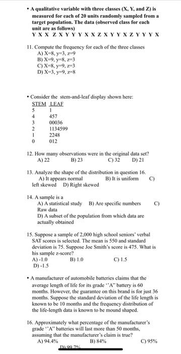 Solved • A qualitative variable with three classes (X, Y, | Chegg.com