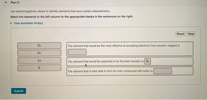 Solved Part C Use electronegativity values to identify | Chegg.com