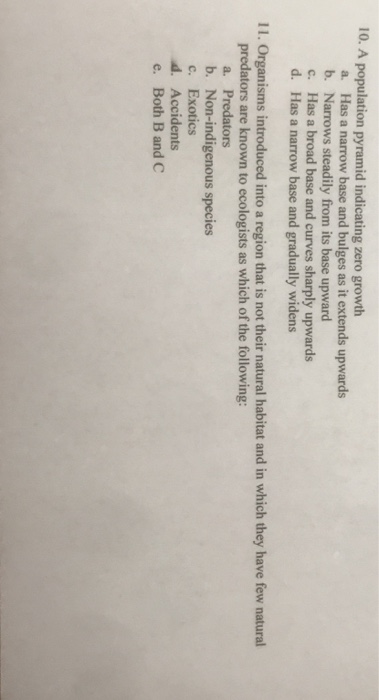 Solved 10. A population pyramid indicating zero growth a. | Chegg.com