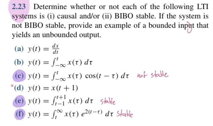 Solved 2.23 Determine whether or not each of the following | Chegg.com