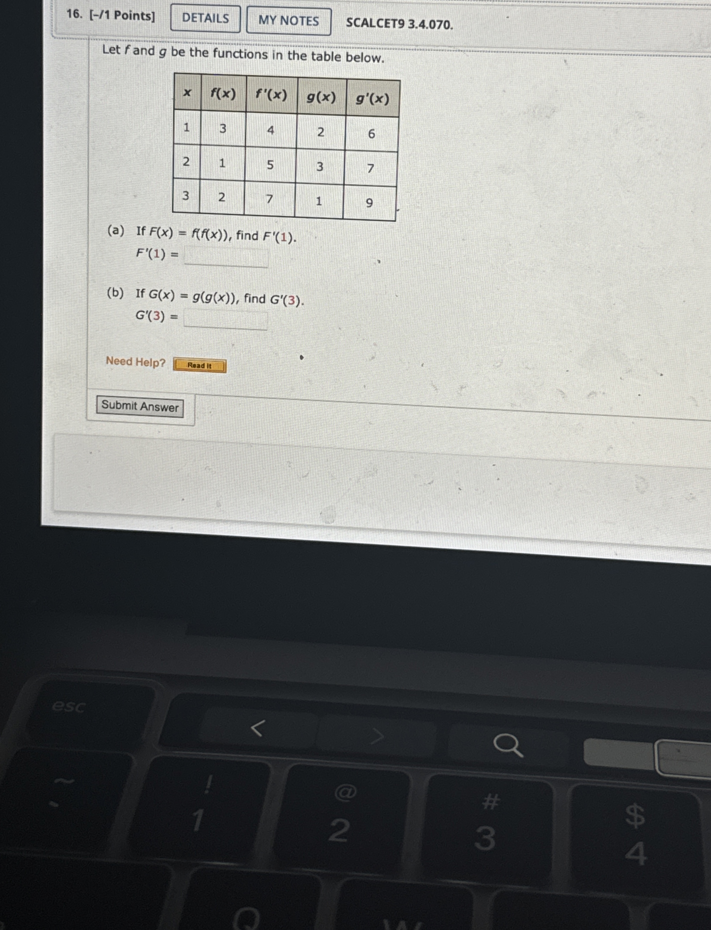 Solved [-11 ﻿Points]SCALCET9 3.4.070.Let f ﻿and g ﻿be the | Chegg.com