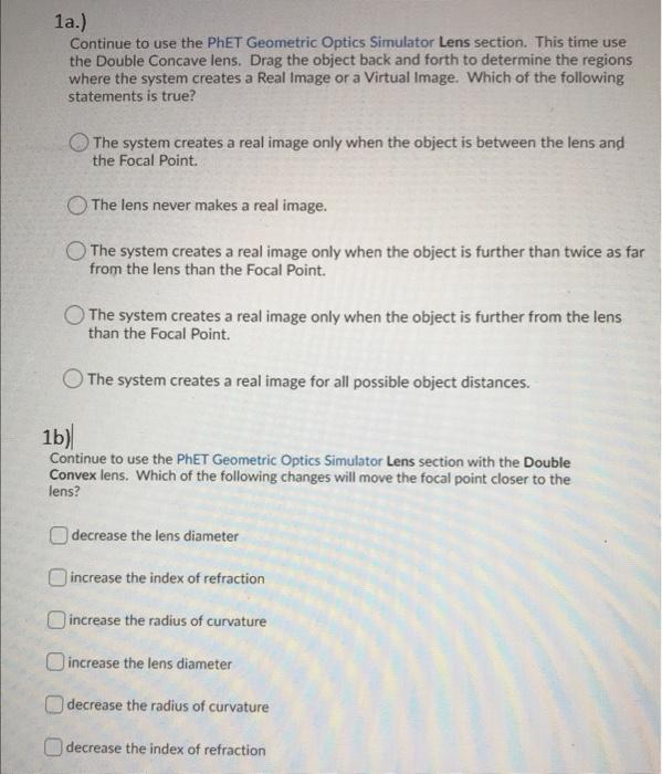 Solved 1a.) Continue to use the PhET Geometric Optics | Chegg.com